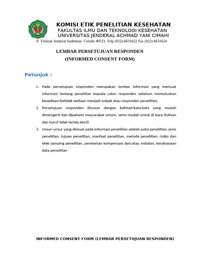 CONTOH INFORMED CONSENT DAN SURAT WALI | PDF