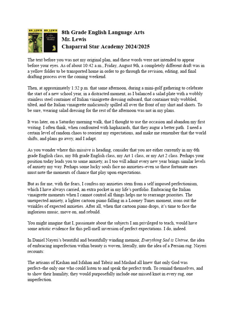 Draft 2 2024-25 8th ELA Syllabus | PDF