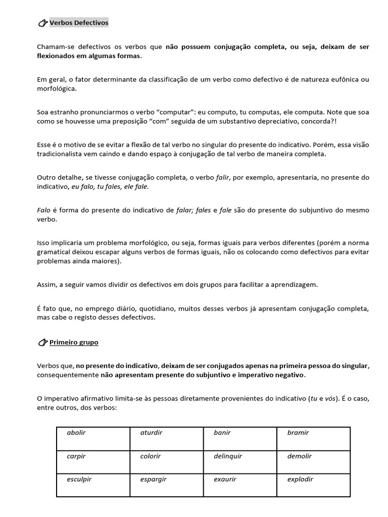 Verbos Defectivos em Concursos | PDF | Sintaxe | Conjugação gramática