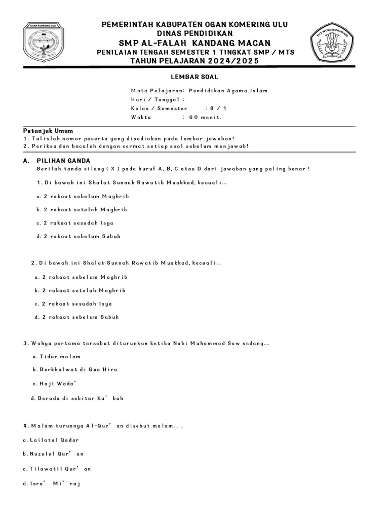 Soal PAI Kelas VIII | PDF