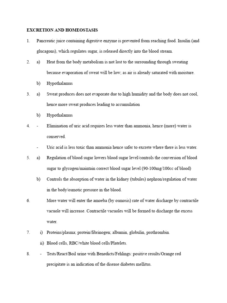 Excretion and Homeostasis Overview | PDF
