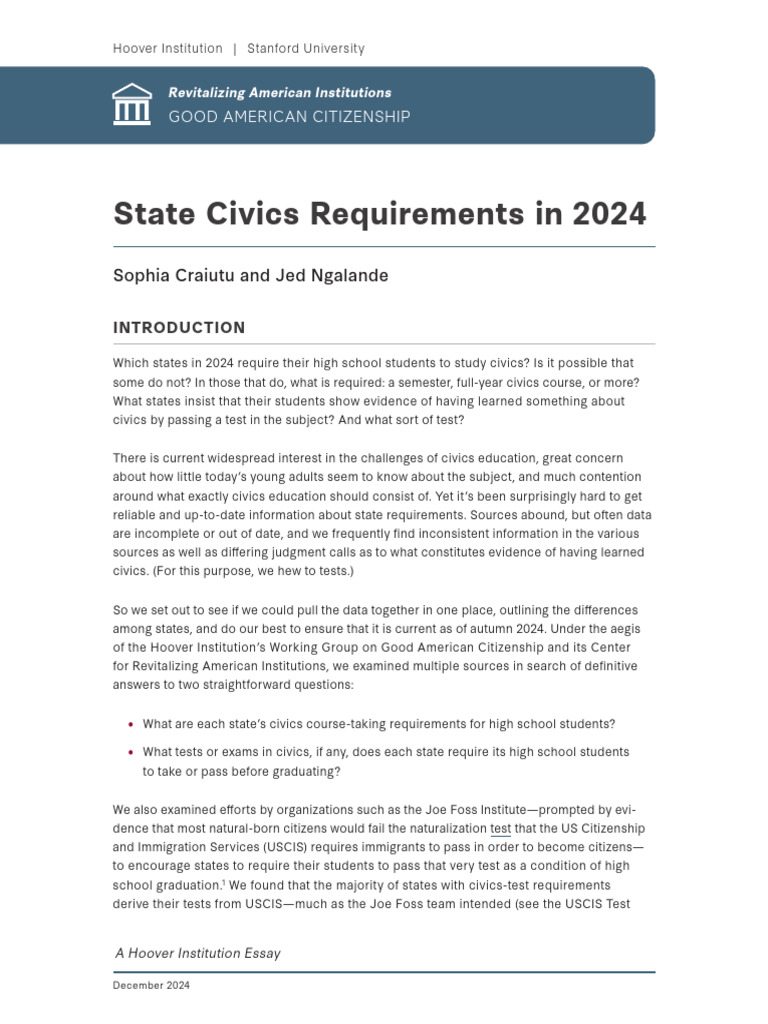 State Civics Requirements in 2024 | PDF