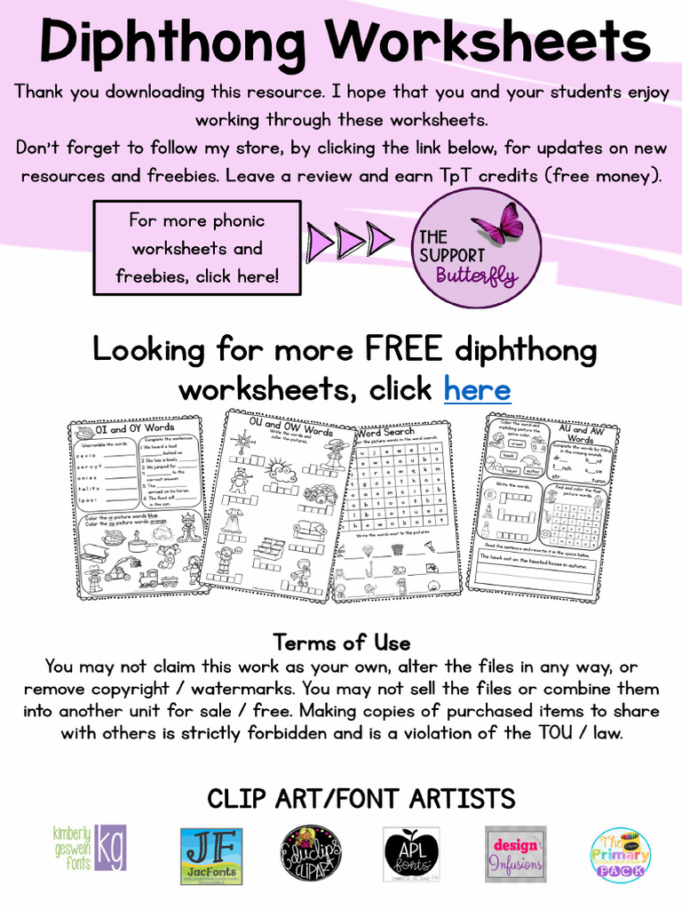 Looking For More FREE Diphthong Worksheets, Click Looking For More FREE ...