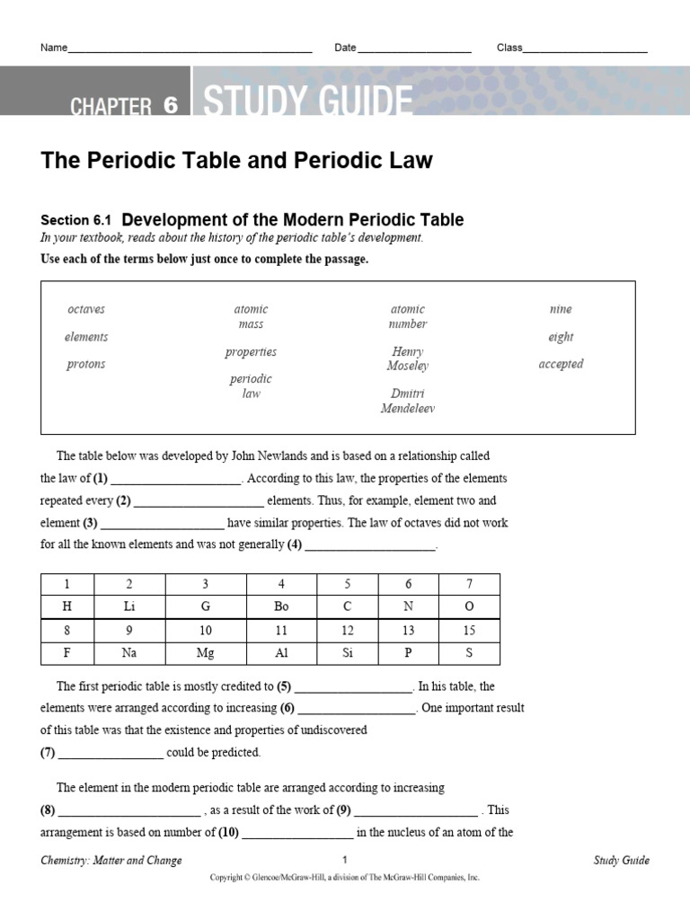 Periodic Table Study Guide for Chemistry | PDF | Ion | Periodic Table