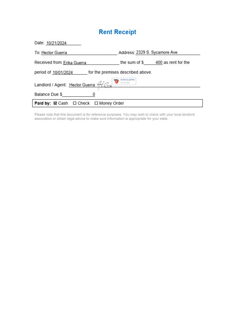 Rent Receipt Template for Landlords | PDF