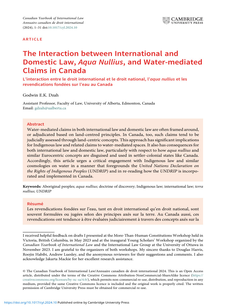 The Interaction Between International and Domestic Law Aqua Nullius and ...