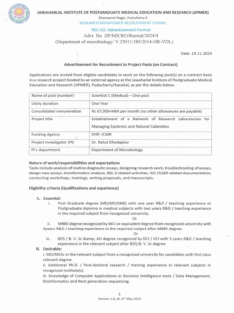 JAWAHARLAL INSTITUTE OF POSTGRADUATE MEDICAL EDUCATION AND RESEARCH ...