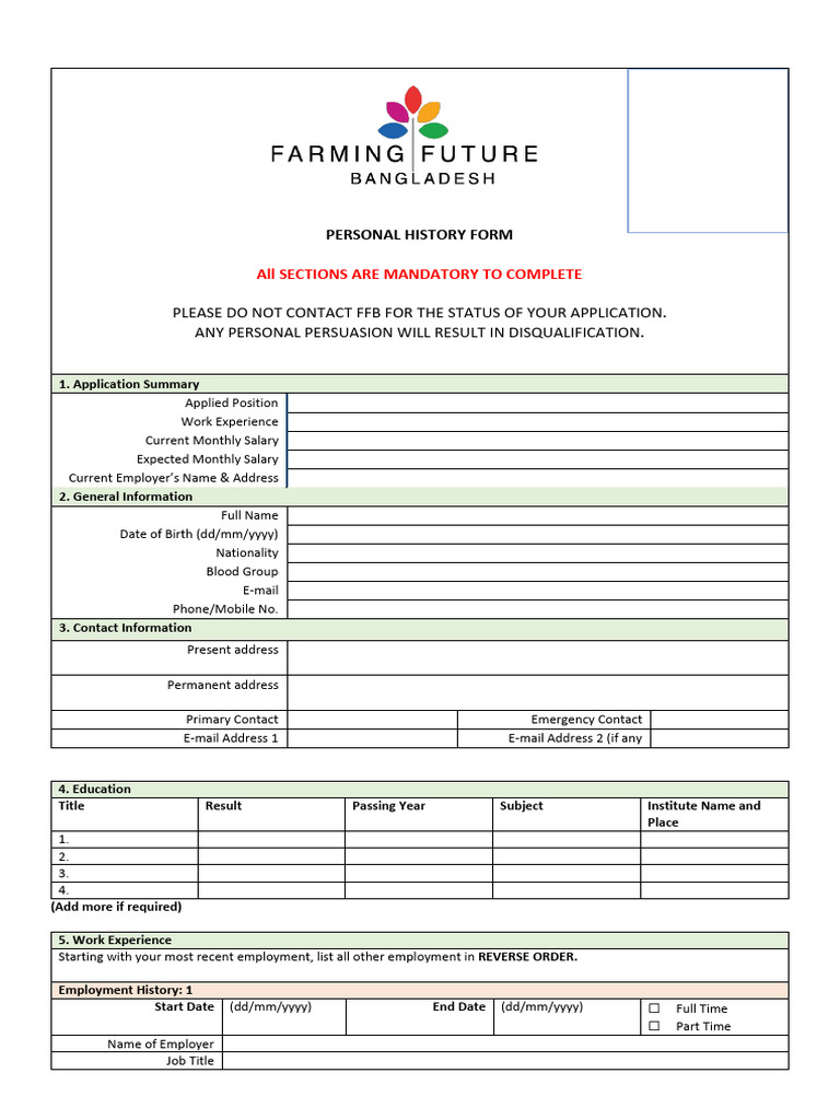 Job Application Form Sample FFB | PDF | Crimes | Crime & Violence