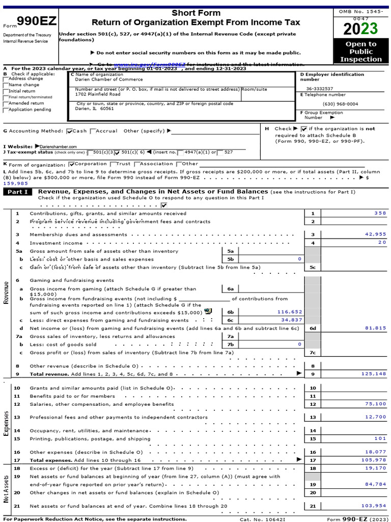 2023 Darien Chamber of Commerce Tax Form | PDF | Revenue | 501(C ... 2023 Darien Chamber of Commerce Tax Form | PDF | Revenue | 501(C ...