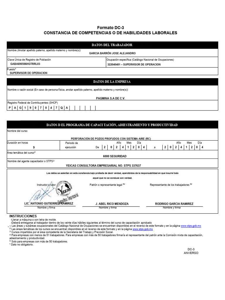 DC3 - Anverso YCE JOSE A PER | PDF