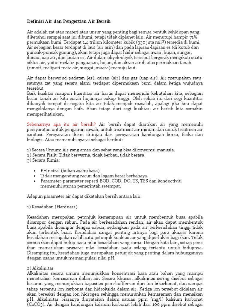 Definisi Air Dan Pengertian Air Bersih | PDF