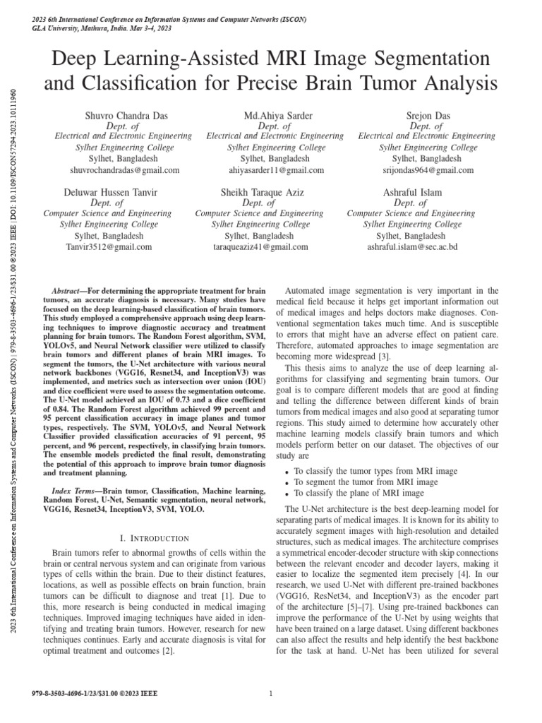 Deep Learning-Assisted MRI Image Segmentation and Classification for ...