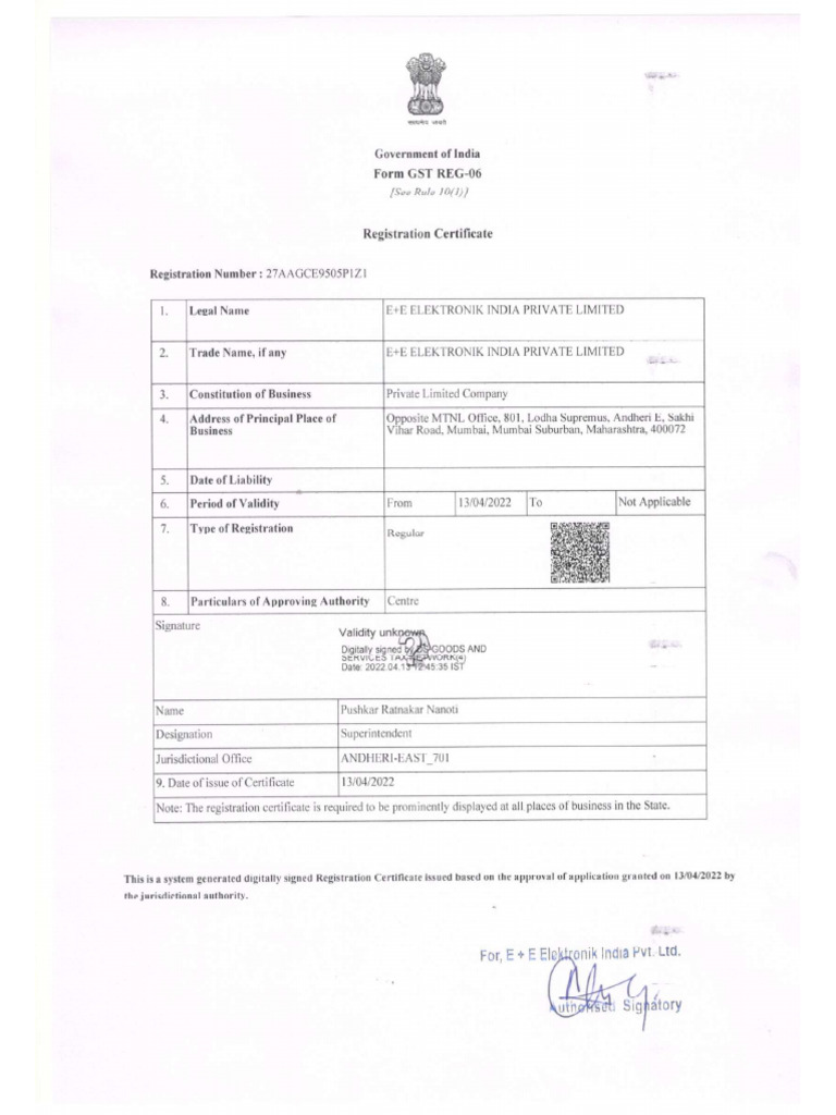 GST Certificate Signed | PDF