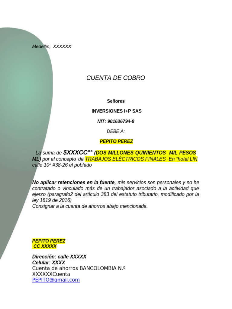 Modelo Cuenta Cobro - GS | PDF