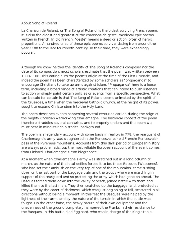 About Song of Roland | Charlemagne | Poetry