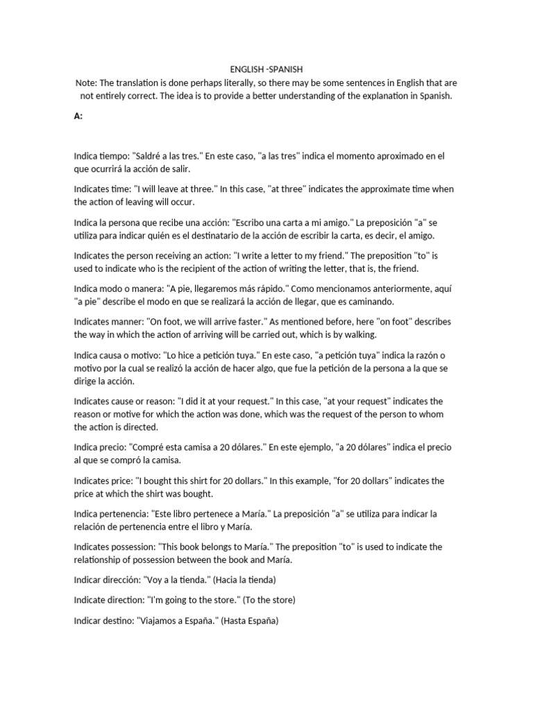Uso de preposiciones en español | PDF