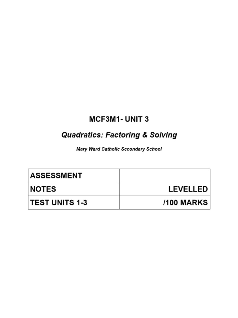 Unit 3 - Quadratics - Factoring and Solving | PDF | Quadratic Equation ...