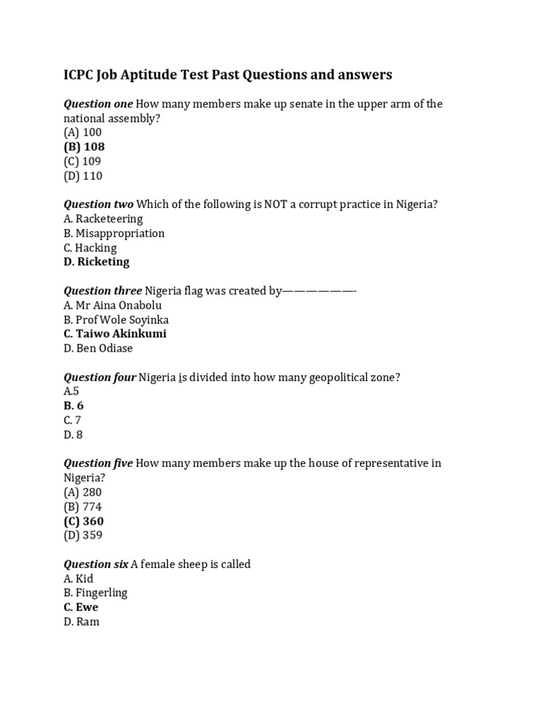 ICPC Job Aptitude Test Past Questions and answers | PDF