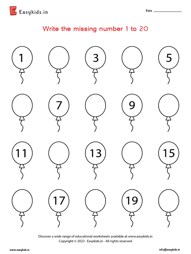 Write Missing Number 1 20 | PDF