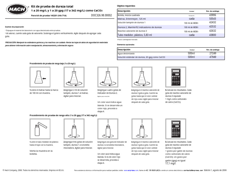 Manual Hardness Total Test Kit Model HA-71A.en - Es | PDF