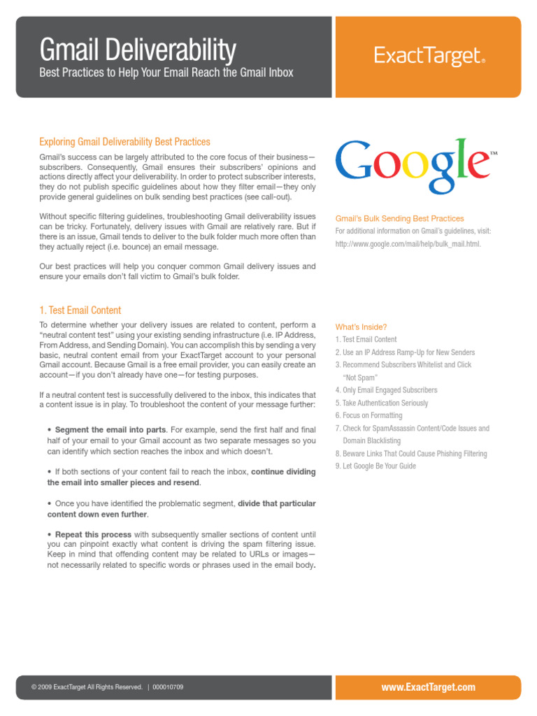 Gmail Deliverability Guidance (2) | PDF | Gmail | Email Spam
