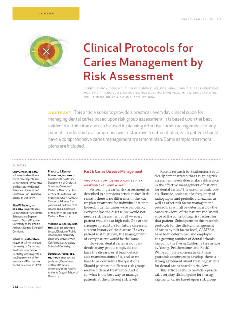 Clinical Protocols For Caries Management by Caries Risk | PDF