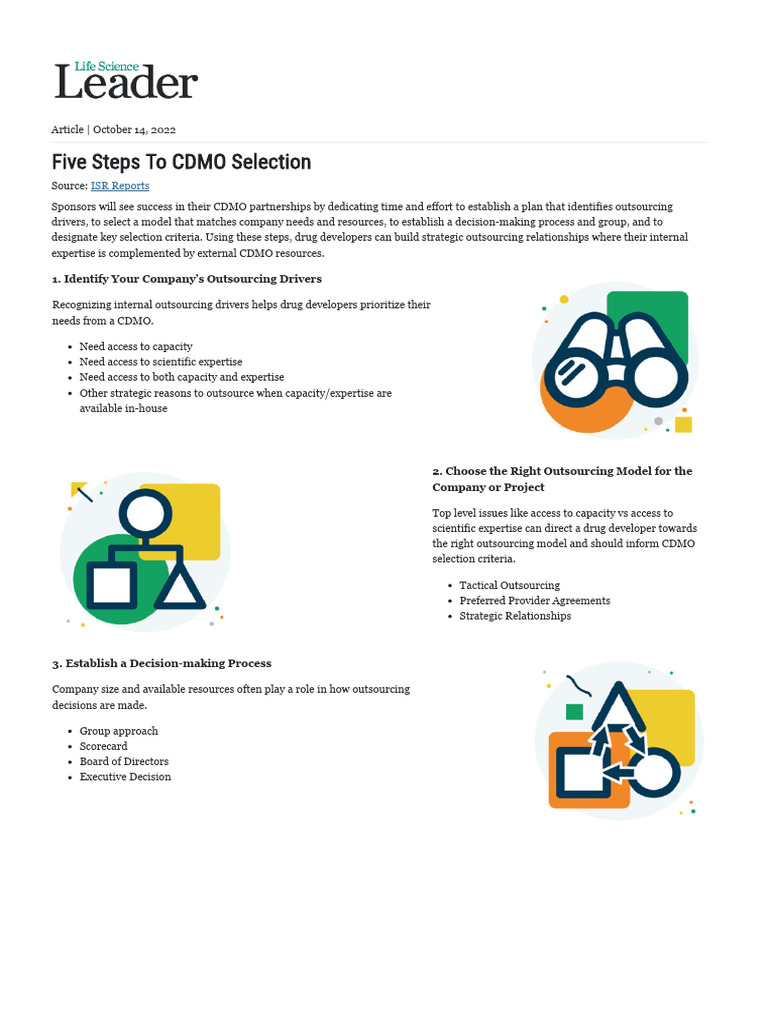 Five Steps To CDMO Selection | PDF | Outsourcing | Business Economics