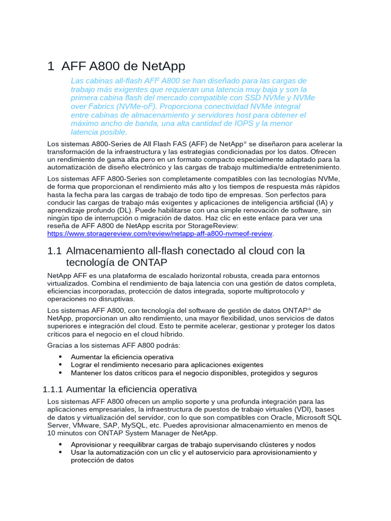 All Flash FAS AFF A800 - Spanish | PDF | Unidad de estado sólido | V Mware