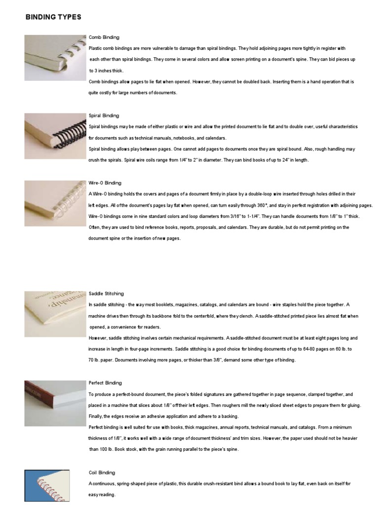 Binding Types | PDF | Bookbinding | Books
