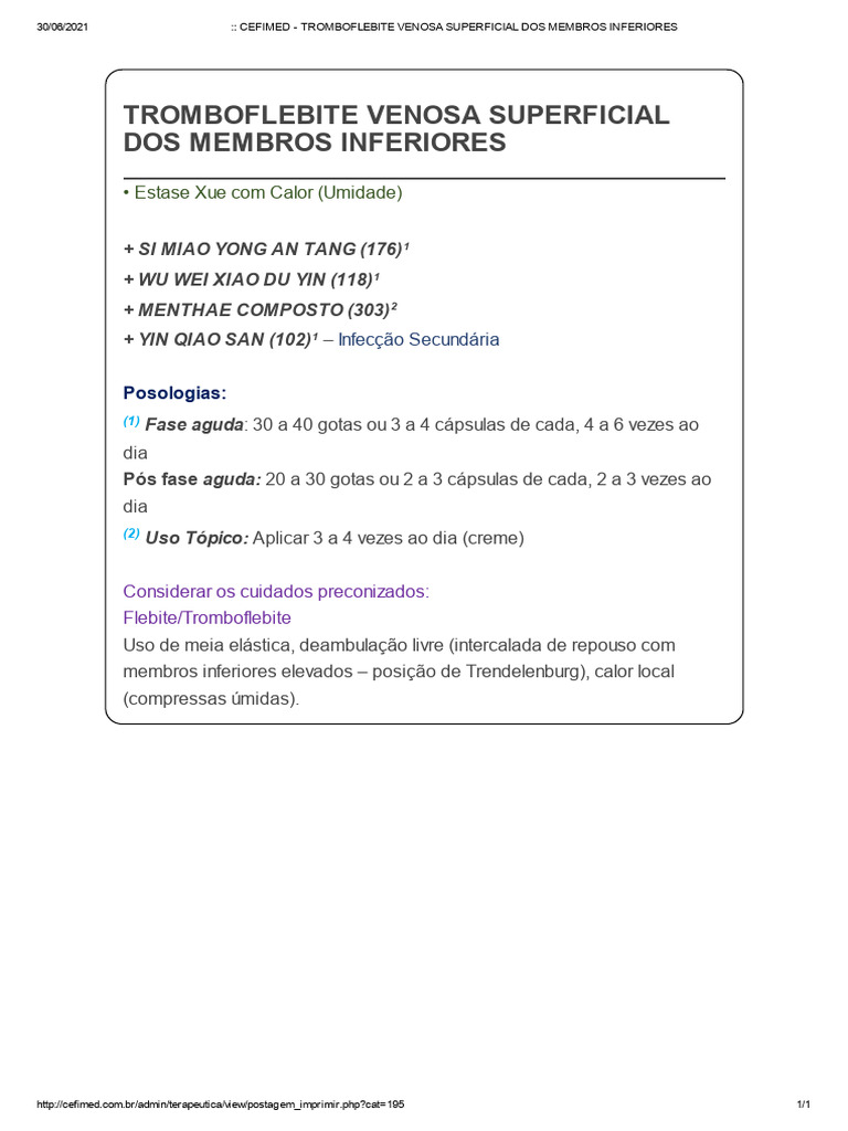 __ Cefimed - Tromboflebite Venosa Superficial Dos Membros Inferiores | PDF