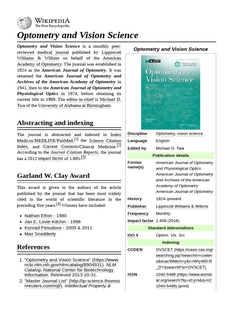 Optometry and Vision Science | PDF | Publishing | Academic Publishing