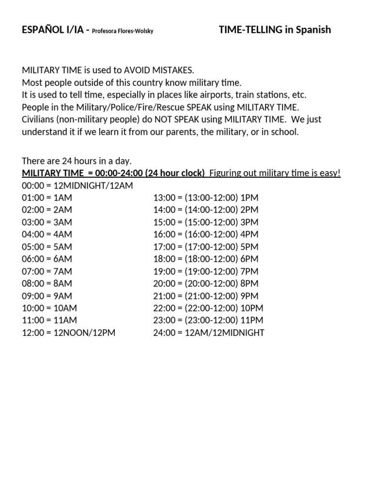 Time-Telling & Military Time-1 | PDF