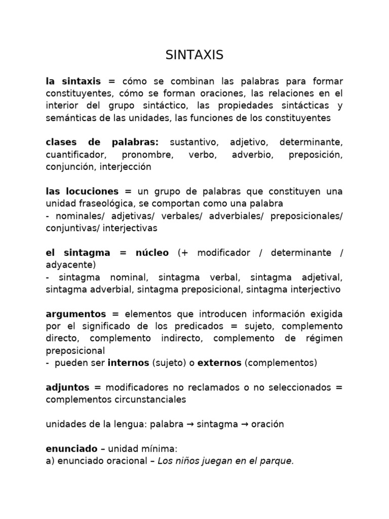 Sintaxis 1 | PDF | Oración (Lingüística) | Asunto (gramática)