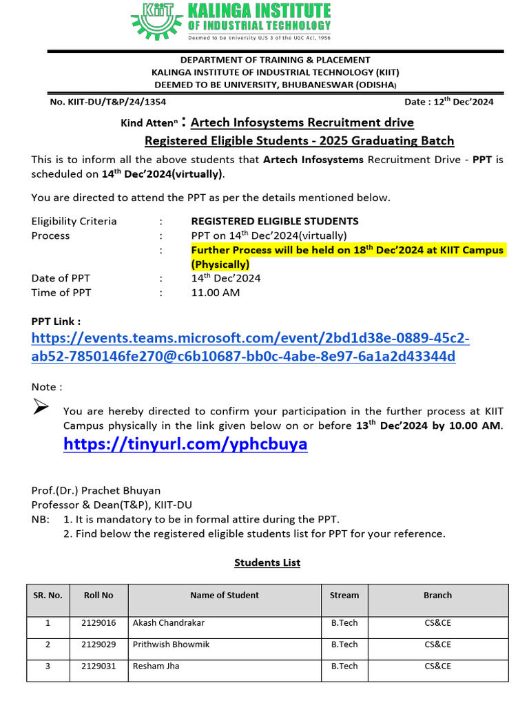 Artech Infosystems Recruitment Drive 2024 | PDF