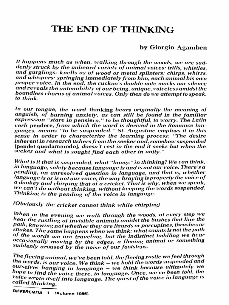 Agamben - The End of Thinking | PDF | Linguistics