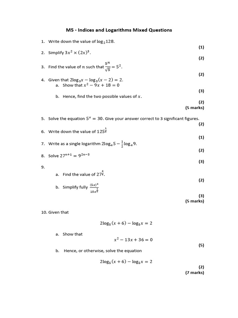 Indices and Logarithms - Mixed | PDF | Logarithm | Mathematics