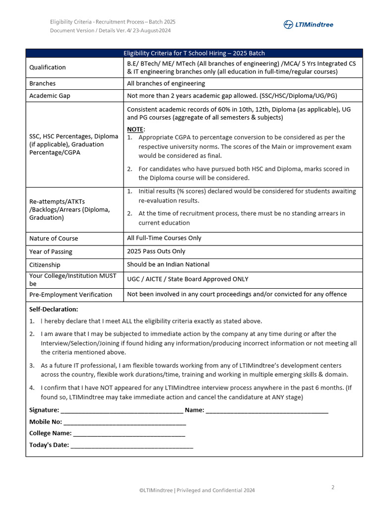 Eligibility Criteria - Technical - Engineering Batch 2025 | PDF ...