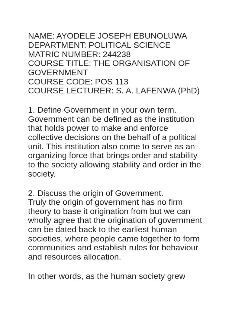 Ayodele Joseph EBUNOLUWA POS113 Assignment Word | PDF