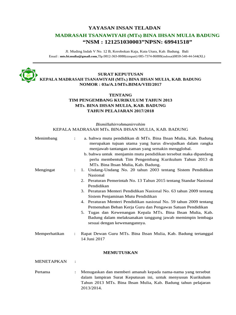 SK Tim Pengembang KTSP | PDF