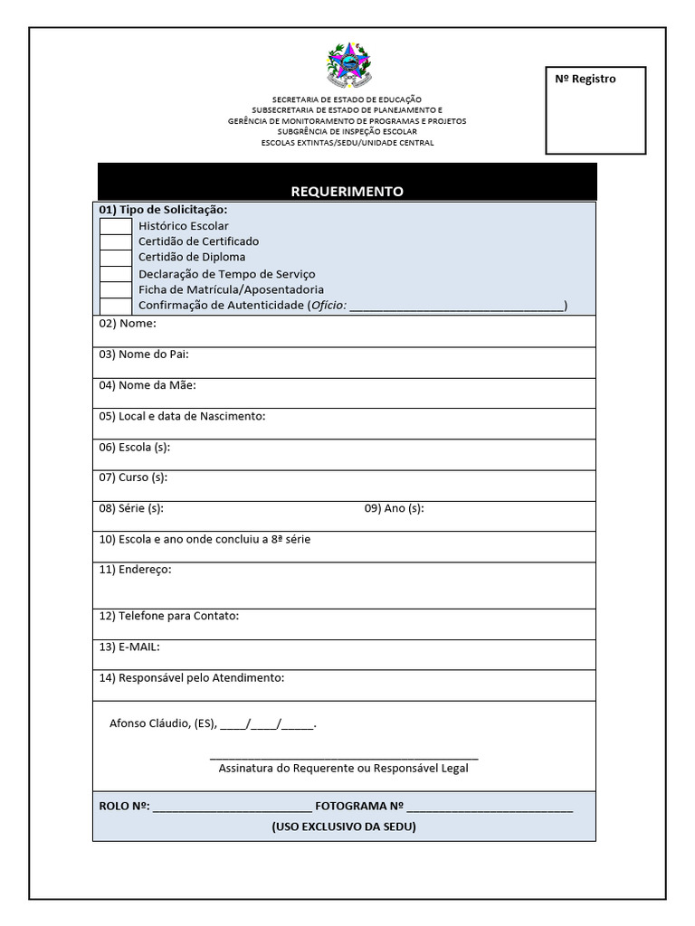 Requerimento de Documentos Escolares | PDF