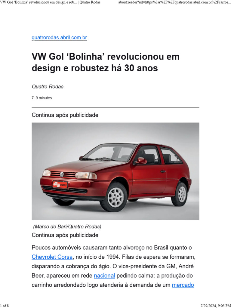 VW Gol Bolinha' Revolucionou em Design e Rob... - Quatro Rodas | PDF ...