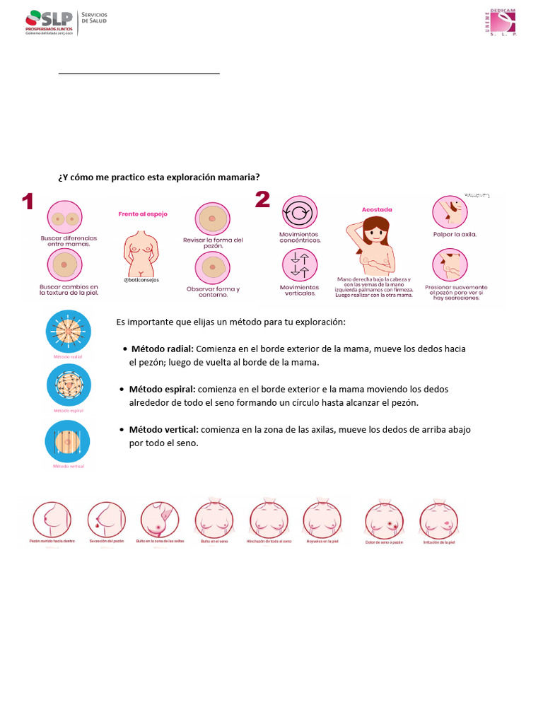 Boletín AUTOEXPLORACIÓN Y EXPLORACIÓN CLÍNICA MAMARIA | PDF | Pecho ...
