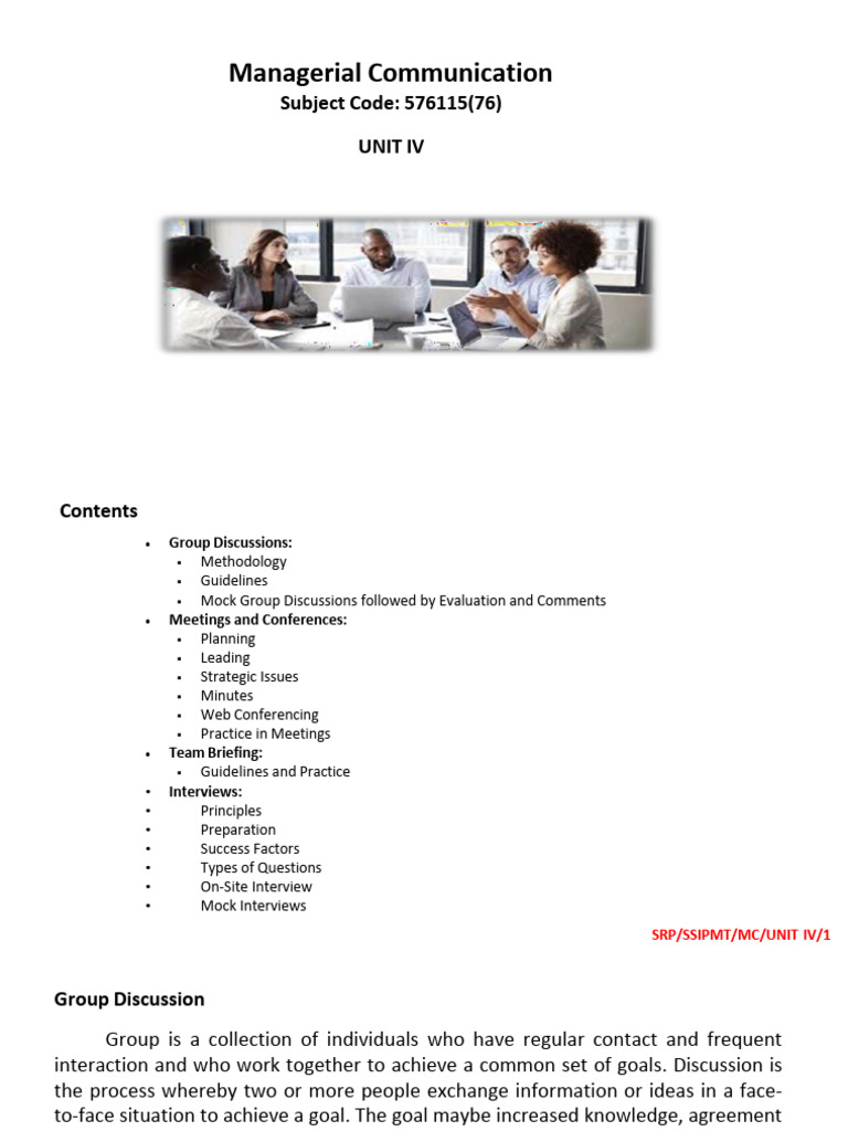 Managerial Communication UNIT IV | PDF | Interview | Web Conferencing
