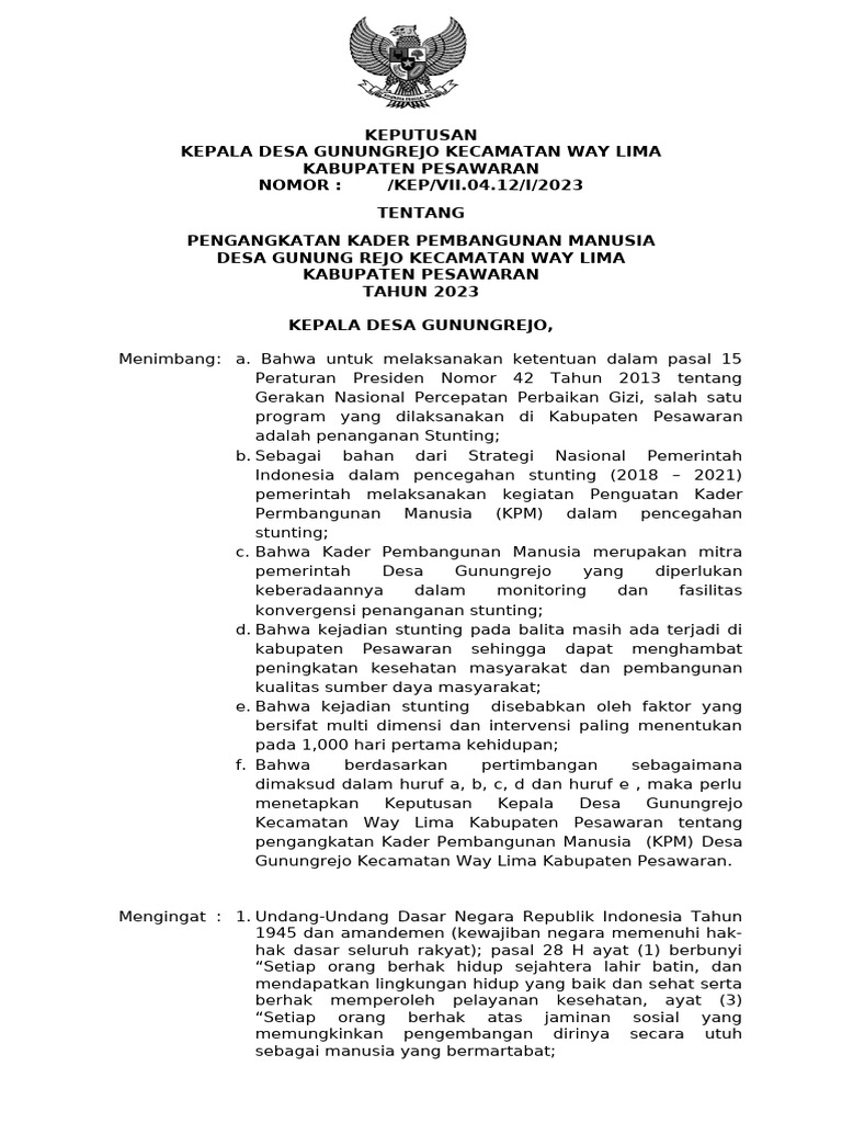 sk Kader posyandu KPM- 2022 | PDF