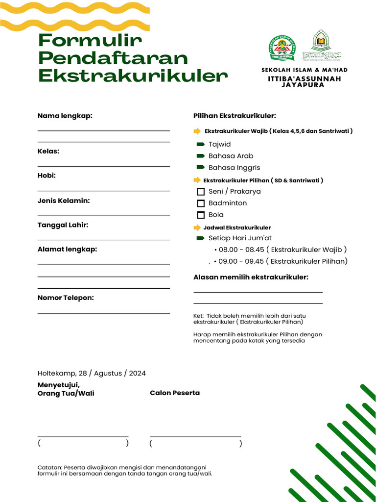 Formulir Pendaftaran Ekstrakurikuler - 20240828 - 090050 - 0000 | PDF