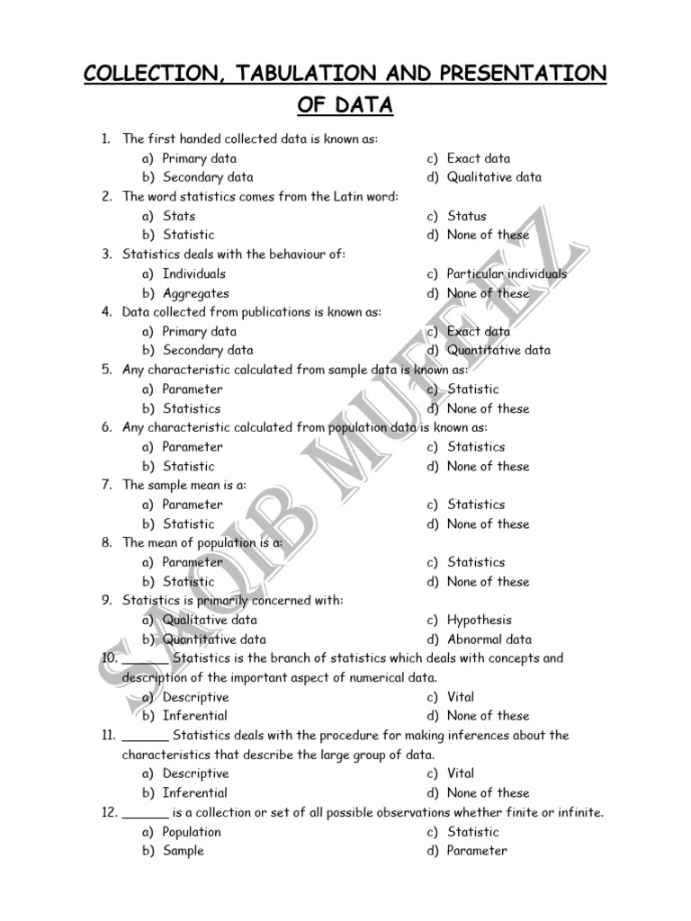 Collection Tabulation And Presentation Of Data Pdf Statistics