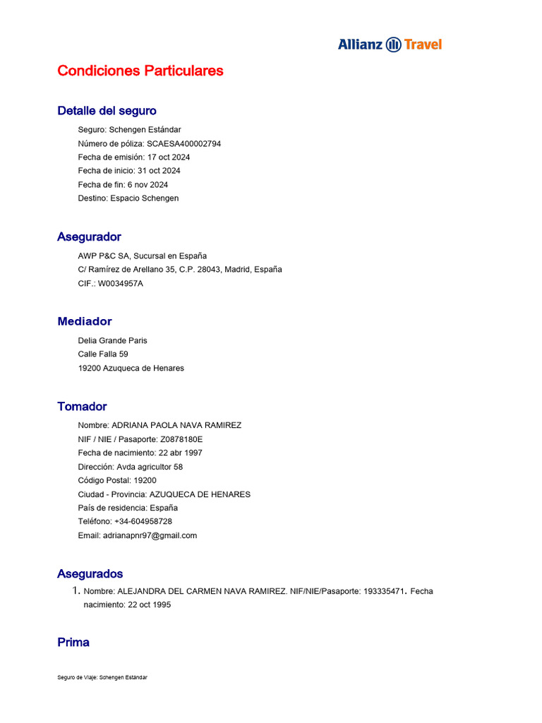 Condiciones Particulares Seguro de Viaje | PDF | Póliza de seguros