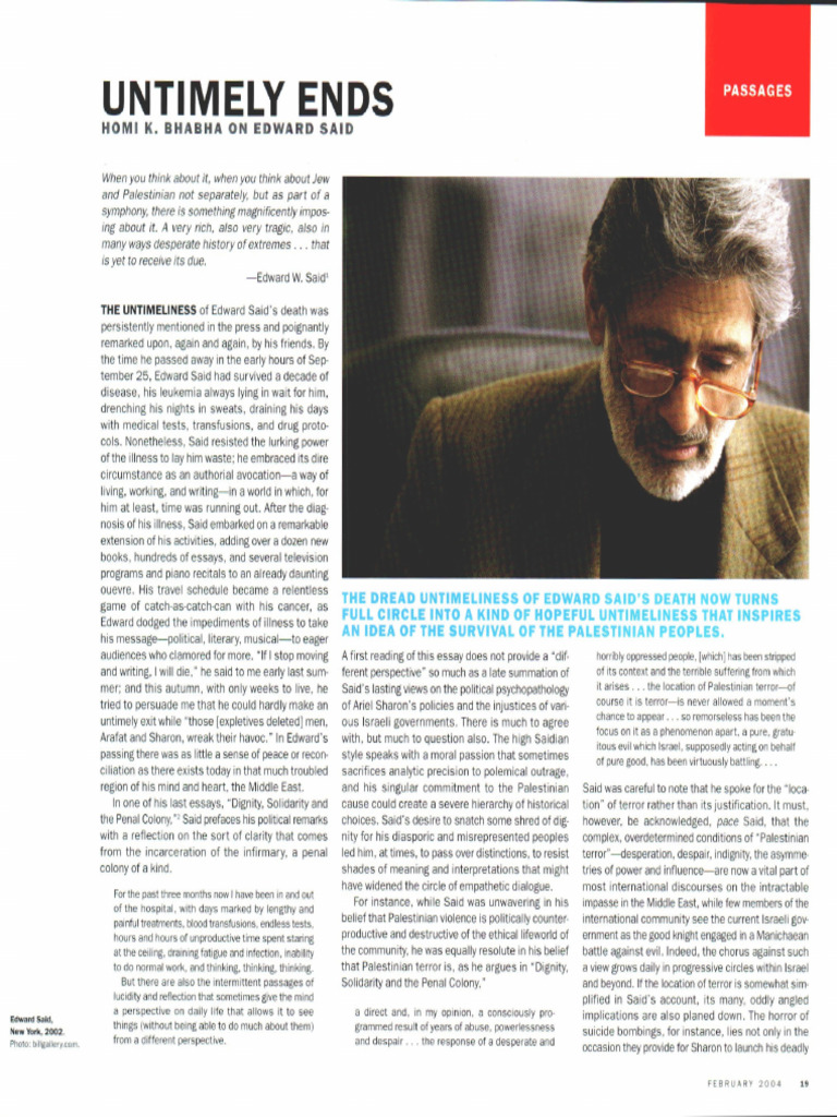 Bhabha - Untimely Ends - Homi K. Bhabha On Edward Said | PDF