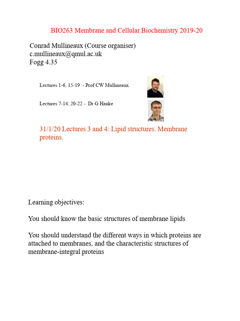 Lecture 2 - Structures of Membrane Lipids and Membrane Proteins | PDF ...