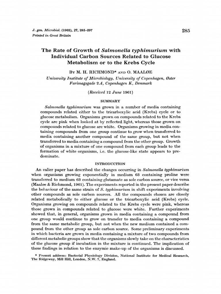 Tasa de Crecimiento de Salmonella TY Con Fuentes de Carbono 1962 | PDF ...